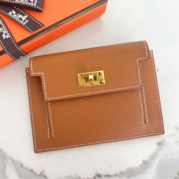 Hermes | Bags | Hermes Kelly Compact Pocket Wallet Brown Gold Hardware ...